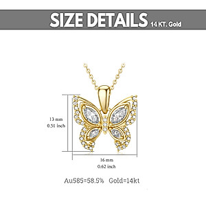 Ayafee 10K 14K 18K Gold Butterfly Necklace for Women, Real Gold Butterfly Pendant Necklace Jewelry Gift for Birthday, Mother's Day