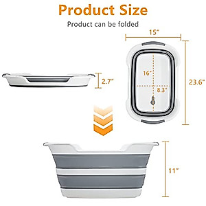 Goderewild Multipurpose Collapsible Pet Bathtub with Drainage Hole for Bathing/Shower, Portable Laundry Basket-Foldable Bathing Tub-Storage Organizer,Water Capacity 7.1 Gal/27L (Grey, 1)