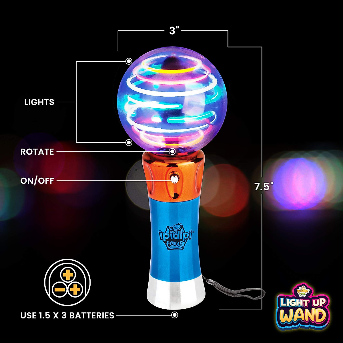 IPIDIPI TOYS Spinning Light Up Wand for Kids - Light Up Spinner Toy, Spinning Globe Toy, Special Needs Sensory Toys for Children with Autism, Stocking Stuffers Toys