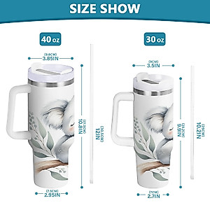 Jihqo Cute Sleeping Koala 40 oz Stainless Steel Vacuum Insulated Tumbler with Handle and Straw Lid, Leakproof Water Bottle Double Wall Travel Mug Coffee Cup, Cupholder Friendly