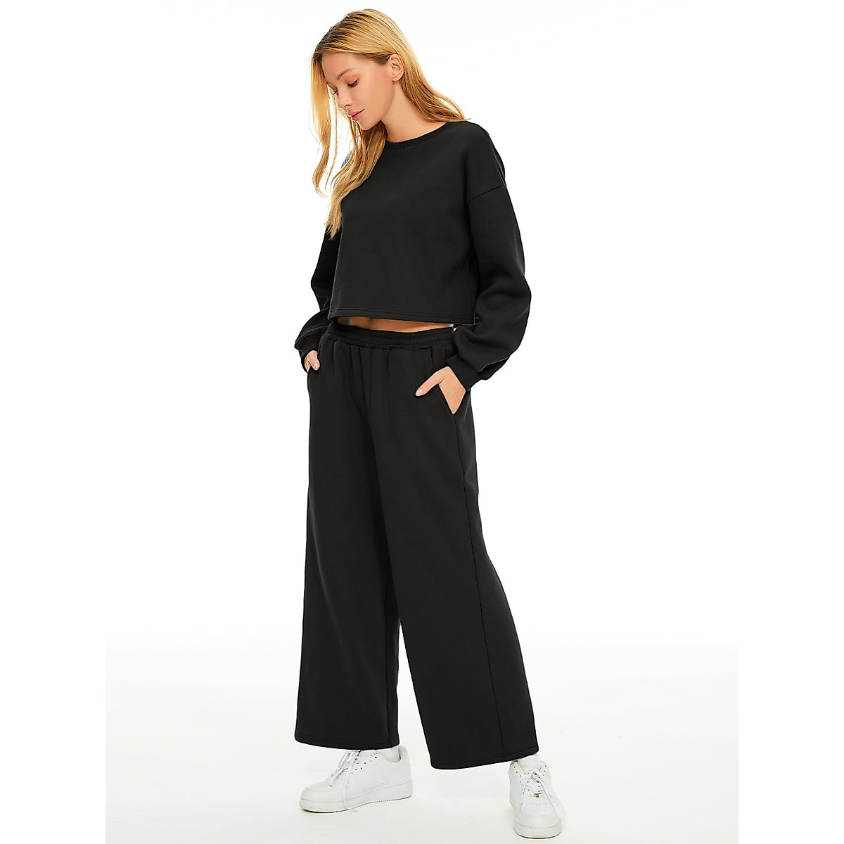 AUTOMET Womens Matching Lounge Sets 2 Piece Outfits Loungewear Sweatsuits Long Sleeve Crop Tops Wide Leg Sweatpants Two Piece Fall Clothes Winter Going Out Workout Spring Pajamas Fashion 2023