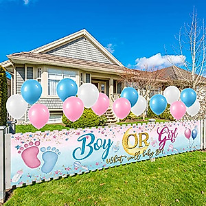 Gender Reveal Yard Sign,Boy or Girl Banner and Blue Pink Balloons,What Will Baby Be Boy or Girl Gender Reveal Party Supplies