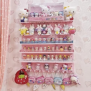 HGYZE Peg Boards for Walls with Shelf & Hooks, No Punching Craft Room Storage for Bedroom Garage Living Room Office, Pegboard Ledges Organizer, 4 Pack Decorative Wall Panel Kits - 22cm Square (Pink)