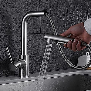 Kitchen Sink Faucet for Bar Farmhouse Commercial, Swiveling Kitchen Faucet, Brass Brushed Nickel High Arch Kitchen Sink Faucet, Pull Out Rotation Spray Mixer Tap (Color : Chrome)