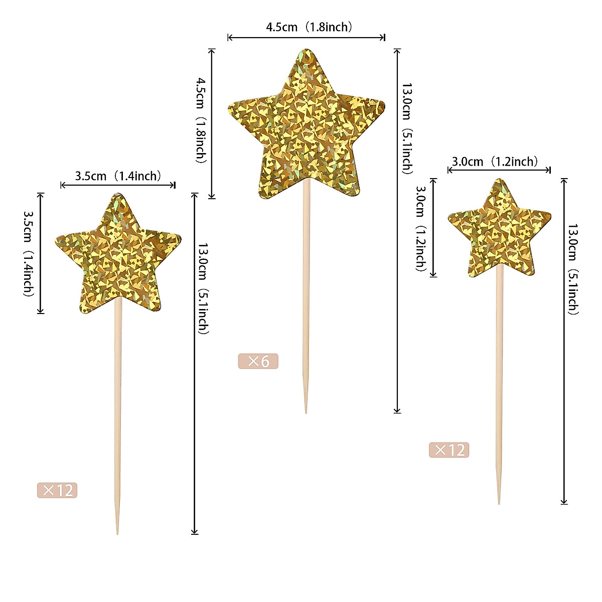 30 PCS Gold Little Star Cupcake Toppers Glitter Twinkle Star Cupcake Picks Baby Shower Cake Decorations for Wedding Engagement Bridal Shower Kids Birthday Party Supplies Mixed Size