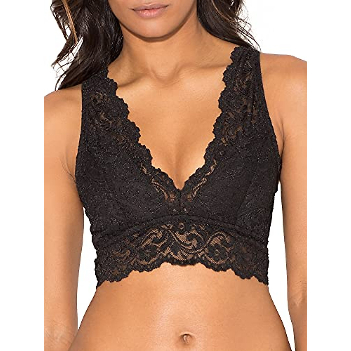 Smart & Sexy Women's Signature Lace Deep V Neck Wireless Bralette, Bralettes For Women With Support, Bralettes and Bralette Pack In the Buff/White/Black M