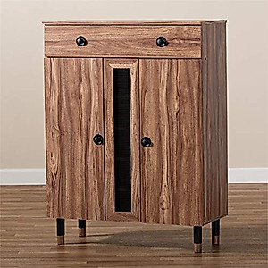 Baxton Studio Valina 2-Door Wood Shoe Storage Cabinet with Drawer in Oak-Black
