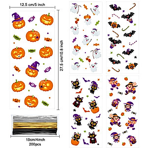 Pajean 200Pieces Halloween Cellophane Candy Bags Bulk Trick or Treat Plastic Candy Cello Bags with Twist Ties Halloween Theme Party Supplies for Goodie Treat Bags Kids Birthday Party Favor Candy Warp