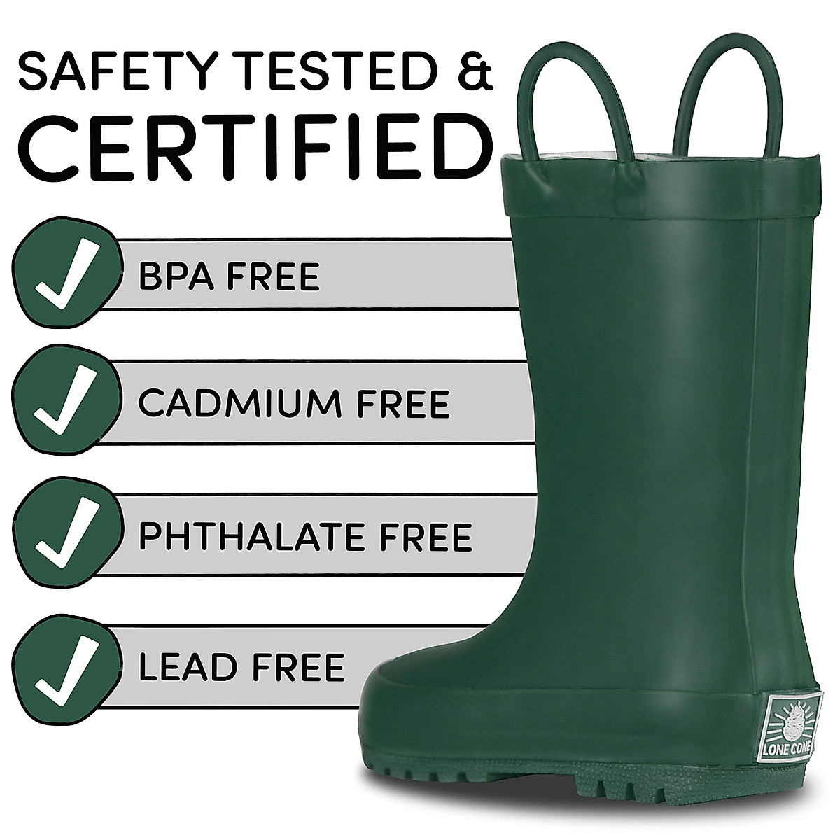 Lone Cone Elementary Collection - Premium Natural Rubber Rain Boots with Matte Finish for Toddlers and Kids, Leap Frog Green, Little Kid 2