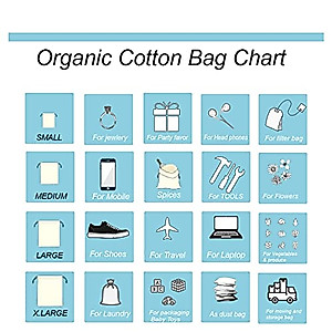 Set of 6 (3+3) Muslin Natural Cotton Bags with Drawstring - (12x16, 14x17 Inches) 100% Organic Cotton used for Everyday Storage Grocery, Dust Cover, Shopping, Gift, Shoe