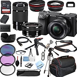 Sony Alpha a6400 Mirrorless Digital Camera (Black) with 16-50mm & 55-210mm Zoom Lenses + 64GB Memory, Wide Angle + Telephoto Lens, Filters, Case, Tripod + More (30PC Bundle Kit) (Renewed)