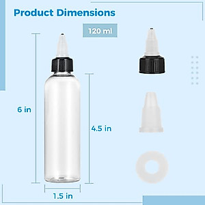32PCS Clear Dispensing Bottles, 4oz Plastic Squeeze Bottles with Twist Top Caps for Oils Inks Liquids, Household Round Squeeze Bottles for Crafts Kitchen Food Making