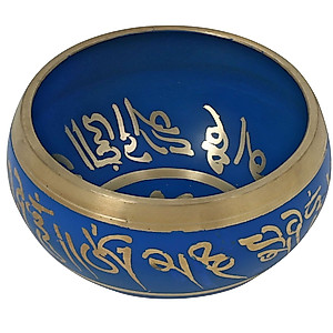 Ajuny Tibetan Singing Bowl Set - Handcrafted Meditation Brass Sound Bowl with Stick and Cushion for Yoga, Chakra Healing, Mindfulness and Stress Relief Spiritual Gifts - Blue