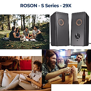 ROSON Computer Speaker, Compact Size Speaker with Headphone Jack, Enhanced Bass and Volume Control, Stereo 2.0 USB Powered 3.5mm Aux Multimedia Speakers for Laptop/Desktop/Tablets/Phone