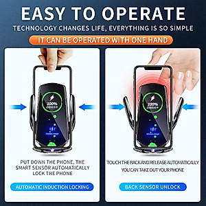 LFNOWN Wireless Car Charger Car Phone Holder Mount Wireless Charging 15W Fast Charging Auto Clamping Car Charger Phone Mount Phone Holder fit for All Android Smartphone(Silver)