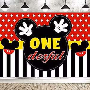 7x5 FT Mickey First Birthday Photography Backdrop Mickey Inspired Onederful Photo Background Mouse 1st Birthday Baby Shower Party Supplies Photo Studio Props Decorations Banners