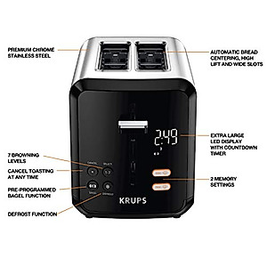 KRUPS KH320D50 My Memory Digital Stainless Steel Toaster, 7 Browning Level with personalized setting, Black