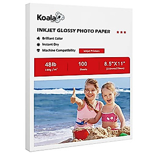 Koala Glossy Inkjet Photo Paper 8.5X11 Inches 100 Sheets Professional Glossy Photographic Paper 48lb Compatible with Inkjet Printer 180GSM