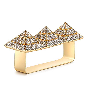 Wellotus Punk Alloy Pyramid Ring Rhinestone Hip Hop Rapper Red Lip Kiss Ring Costume Jewelry, 2 Finger Size (Gold)