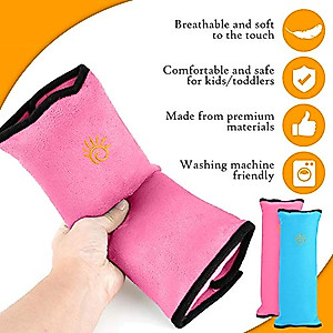 Kermalley Kids Seat Belt Cover for Kids 2 Pack, Seatbelt Pillow and Protector, Safe Soft Plush, Car Vehicle Seatbelt Cushion and Pads for Road Trip, Support Protect Neck and Head for Children