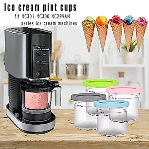 Wzvzss Ice Cream Pint Cups, Ice Cream Containers with Lids for Ninja Creami Pints, Ice Cream Pint Kitchen Accessories for NC301 NC300 NC299AM Series Ice Cream Machines, Sealed and Leak-proof (2 pcs-A)