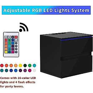 BKEKM Nightstands Bedside Tablewireless Charging Nightstand Remote Control Led Light-Dark End Table USB Charging 2 Drawers Bedside Cabinet Well Made