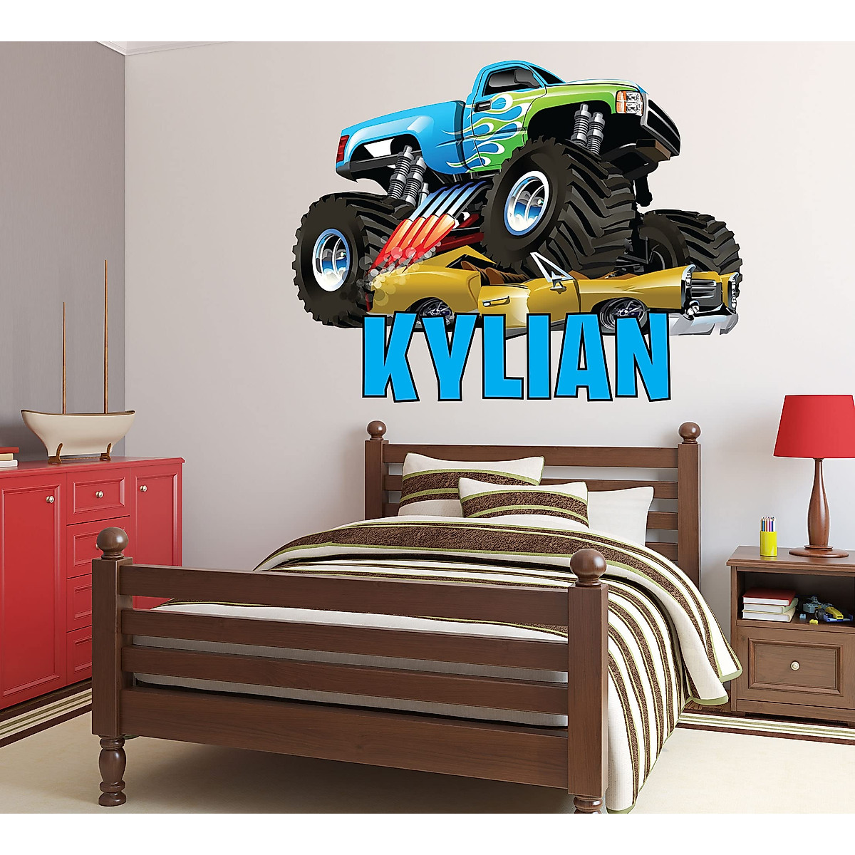 Kids Name Wall Decor - Monster Truck Decal - Custom Name Wall Decals - Boys Room Decor- Personalized Monster Truck Wall Art