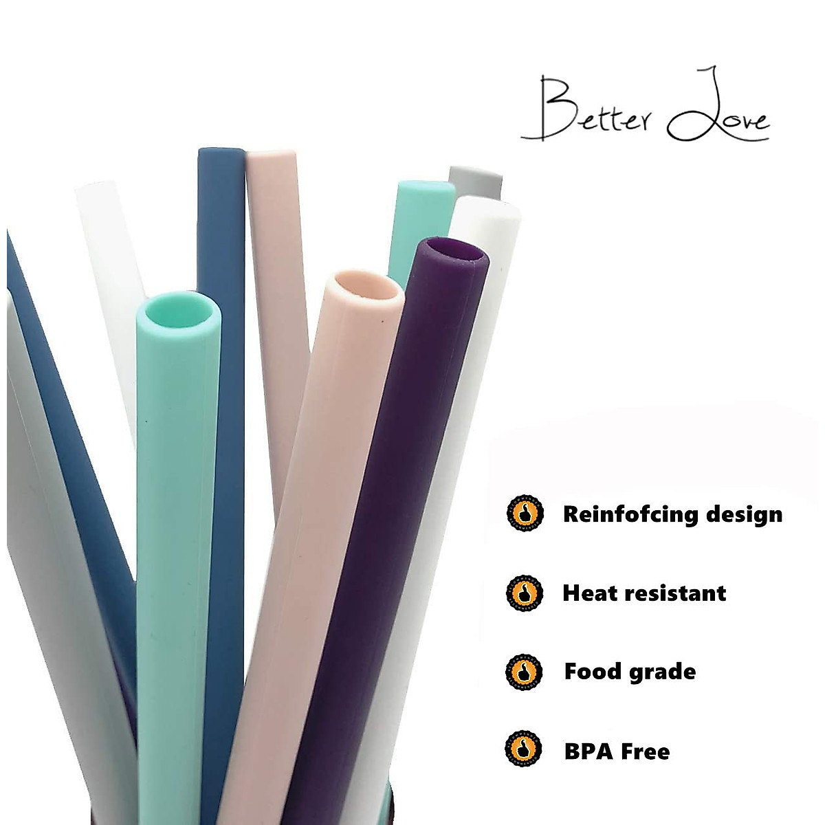 Better-Love Set of 6 Silicone Drinking Straws for 30oz and 20oz - Silicone Straws Reusable Straws BPA Free Extra Long with Cleaning Brushes- 6pce- 8mm diameter