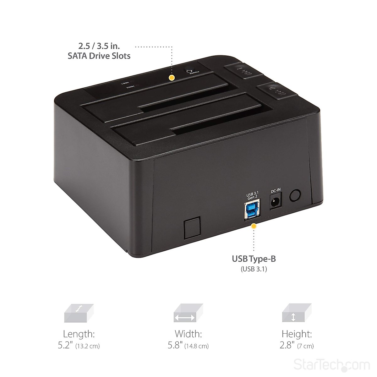 StarTech.com Dual-Bay USB 3.1 to SATA Hard Drive Docking Station, USB 3.1 (10 Gbps), External 2.5/3.5" SATA I/II/III, SSD/HDD Docking Station, Hot-Swap Hard Drive Bay, Top-Loading (SDOCK2U313)