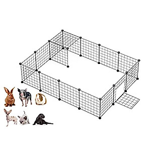 LANGXUN DIY Small Animal, Pet Playpen, Rabbit , Guinea Pig Cages, Puppy, Kitten Playpen | Indoor & Outdoor Portable Metal Wire Yard Fence (16pcs Metal Panels)