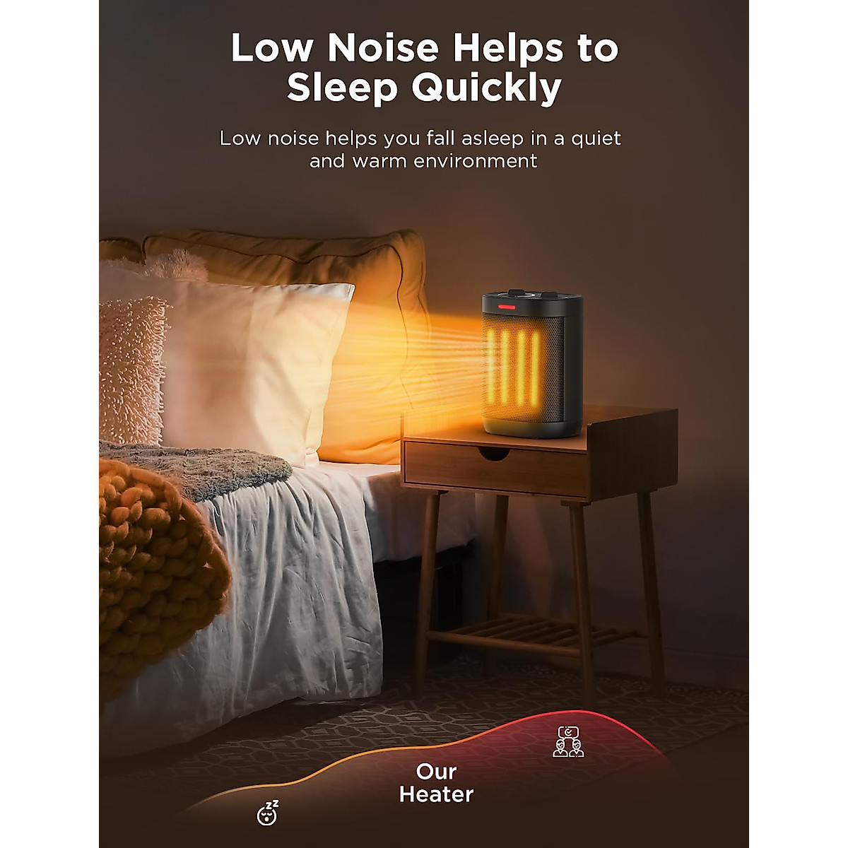 1500W Small Space Heater, Electric Heaters for Indoor Use, PTC Ceramic Space Heater with Adjustable Thermostat, Portable Space Heater for Bedroom and Office Desk Use, 3 Modes, Safety Quiet Heating