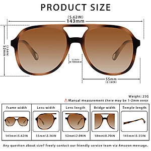 YDAOWKN Retro Square Aviator Sunglasses for Womens Mens Vintage 70s Double Bridge Sun Glasses