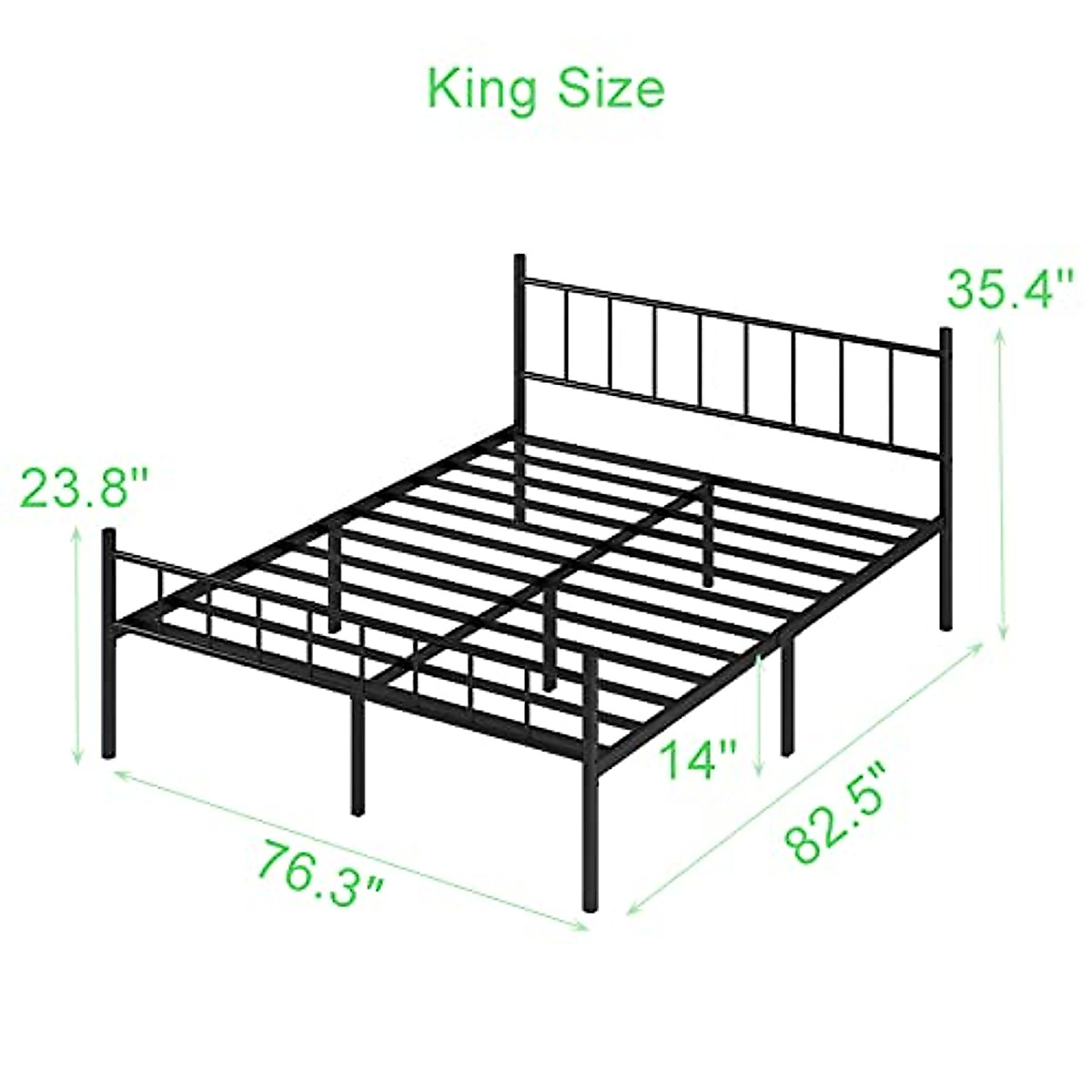 DIIYIV 14 Inch King Metal Platform Bed Frame with Headboard,Mattress Foundation,Steel Slat Support,Under Bed Storage,No Box Spring Needed,King Size Bed Frame,Black