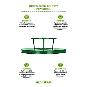 Alpine Industries Outdoor Metal Waste Receptacle Rain Bonnet Lid - Heavy Duty Trash Can - Commercial Trash Receptacle Cover - 38 Gallon Commercial Garbage Can Lid - Green