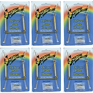 Creative Hobbies Deluxe Plate Display Hangers, Spring Style- Assembled & Ready to Use -Hold 5 to 7 Inch Plates- Gold Wire Spring Type, Hanger Hooks & Nails Included -Pack of 6 Hangers