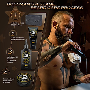 Bossman Men's Bar Soap 4 in 1 Beard Wash, Shampoo, Body Wash and Conditioner, 4 oz