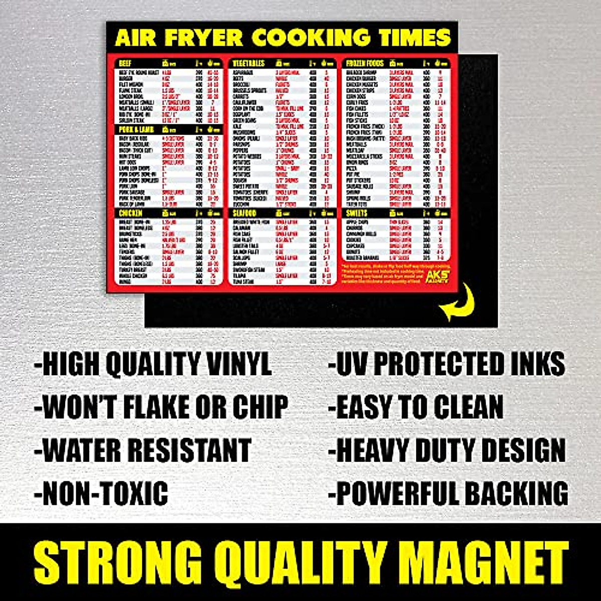 Air Fryer Magnetic Cheat Sheet - Large Print Easy to Read Airfryer Accessory - Air Fryer Cooking Times Chart Magnet, Air Fryer Cookbook Guide, Air Fryer Cheat Sheet, Air Fryer Oven Accessories (Red)