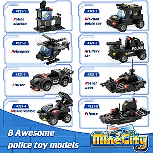 WishaLife 1100 Pieces City Police Station Building Kit, SWAT Mobile Command Center Truck Building Toy with Police Car, Airplane, Boat, Fun Roleplay Police Toys Gift for Boys Girls Aged 6-12