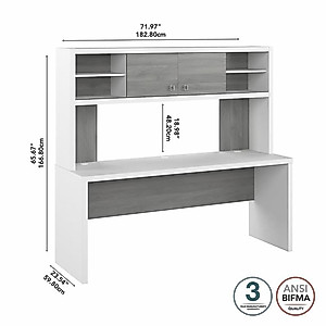 Pemberly Row 72W Computer Desk with Hutch in Pure White & Gray - Engineered Wood