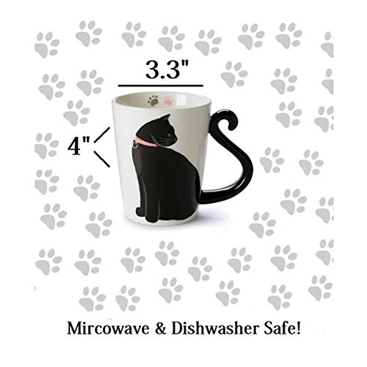 VOTUM White Ceramic Coffee or Tea Mugs: Animal Shaped Coffee Mugs with Hand Printed Designs and Printed Saying - 12 Fluid Ounce Large, Cute Handmade Cup (Cat 2)