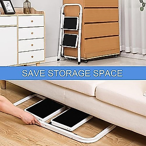 SIMPLI-MAGIC Step Ladder, 2 Step Stool Ergonomic Folding Step Stool with Wide Anti-Slip Pedal Sturdy Step Stool for Adults Multi-Use for Household, Kitchen，Office Step Ladder Stool (2 Step-White)