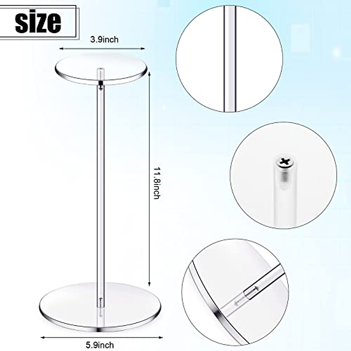 Chunful Acrylic Hat Stand Wig Display Rack Clear Pedestal Stand Baseball Hat Rack Stand Square Round Acrylic Risers for Display Hat Watch Jewelry, Set of 4 (Round Style, 12 Inch)