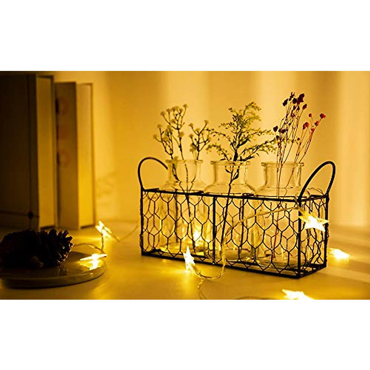 Diamond Star 3Pcs Clear Glass Milk Bottle Vases in Basket Caddy Vintage Style Jars Sets (3Pcs , 11"L X 3"W X 5.5"H)