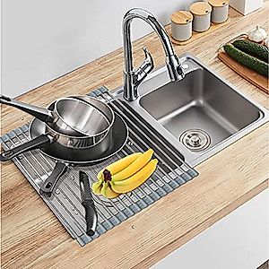 pozzolanas Dish Drying Rack, 2 Pack Roll up Sink Dish Drying Rack Multipurpose Large Rustproof Silicone Roll up Dish Drainers Heat Resistant Mat for Kitchen(20.5x16.1inch)(17.7x12.9 inch)