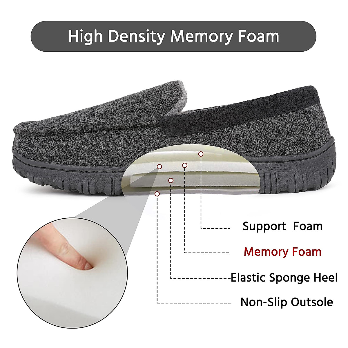 Bigwow Moccasin Slippers for Men Memory Foam House Shoes Indoor Outdoor Comfort Mens Moccasin Slippers Size 11 Grey