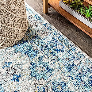 JONATHAN Y MDP202A-4 Modern Persian Boho Vintage Medallion Bohemian Indoor Area-Rug Country Easy-Cleaning Bedroom Kitchen Living Room Non Shedding, 4 ft x 6 ft, Cream,Blue