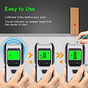 Stud Finder Wall Scanner, 5 in 1 Multi-function Upgraded Smart Stud Sensor, Wall Scanner with Battery for the Center& Edge of Metal, Studs and AC Wire, Pipe Locator for Walls