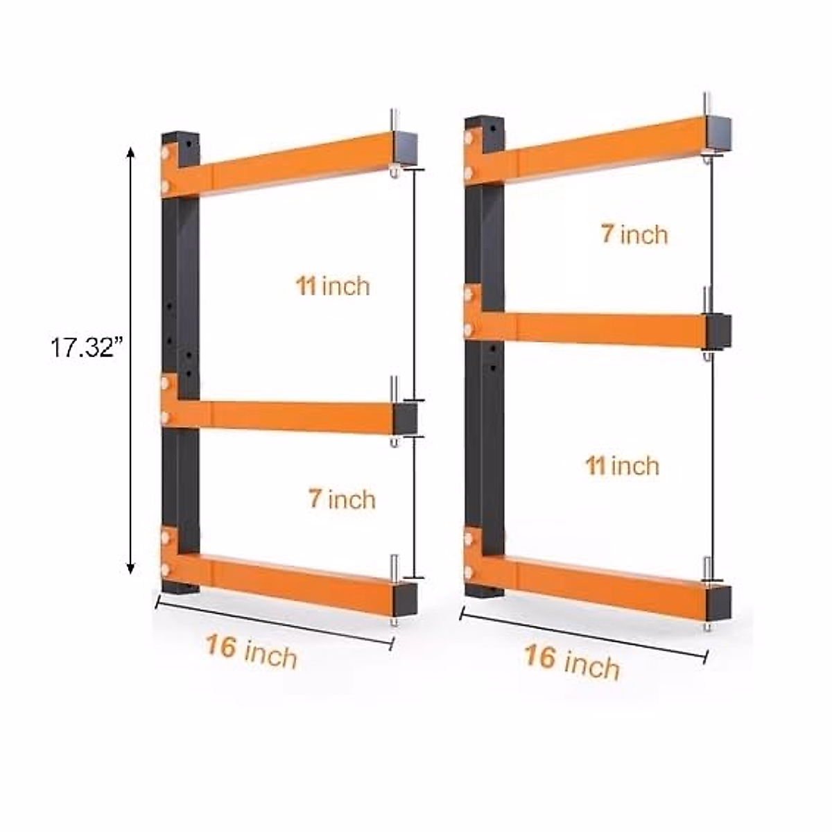 MLHpeak Wall Mount Wood Organizer and Lumber Storage Metal Rack with 3-Level Indoor & Outdoor Use, 3-Level Metal Wall Mount Lumber Storage Rack Wood Organizer Rack Lumber Rack Metal Rack (2 packs)