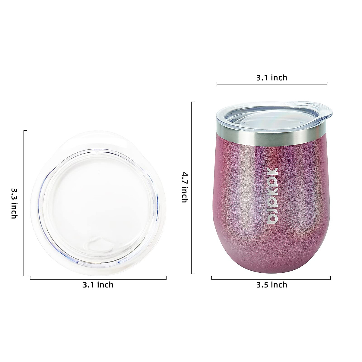 BJPKPK 2 pcs 12oz Insulated Wine Tumblers, 12oz Double Wall Vacuum Coffee Mugs with Lid, Unbreakable Stainless Steel Wine Glasses, Insulated Coffee Cups for Home & Outdoor, Shimmer-Rose Red