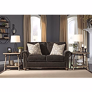 Signature Design by Ashley Stracelen New Traditional Loveseat with Nailhead Trim, Dark Brown